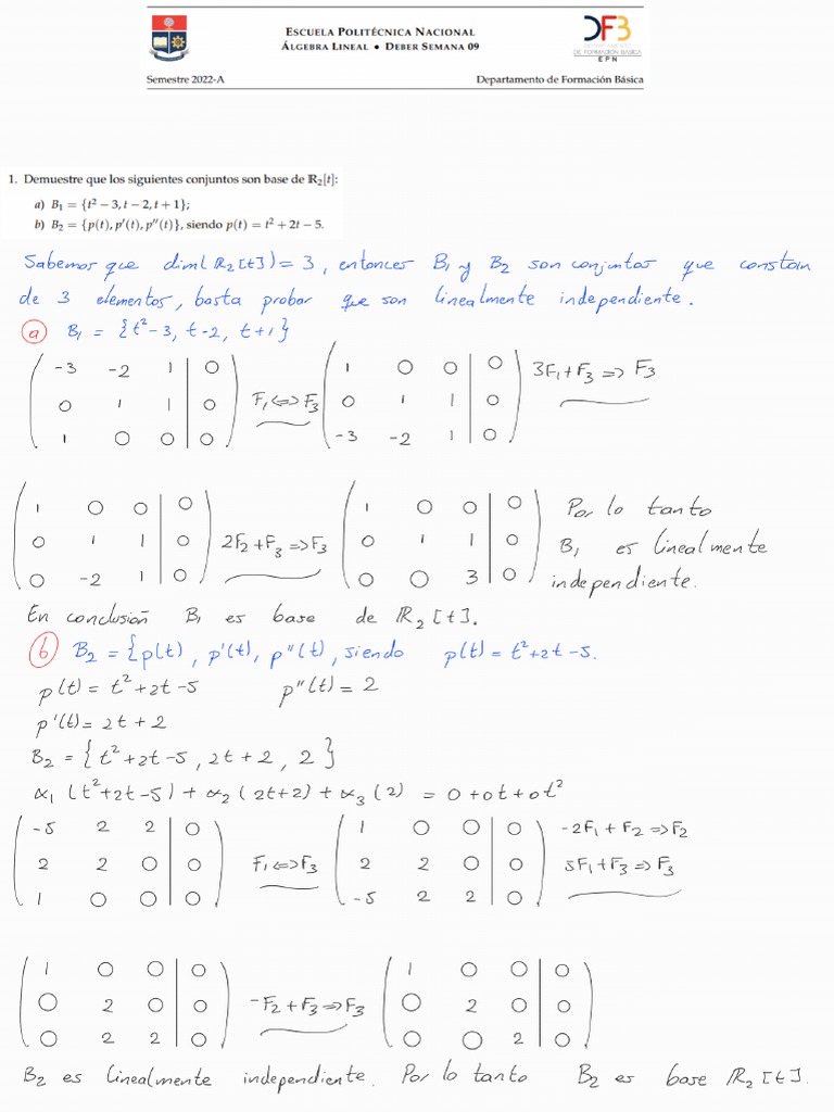 DEBER SEMANA 9 Algebra Lineal EPN | PDF