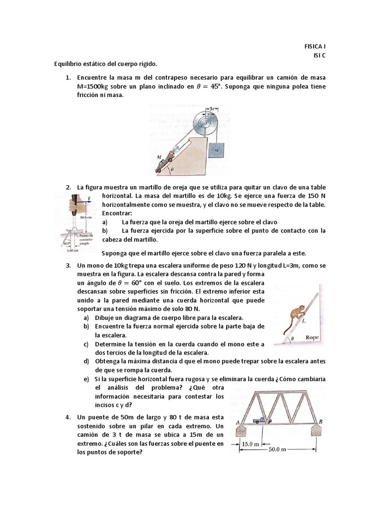 Ejercicios De Equilibrio Estático Pdf Fricción Fuerza