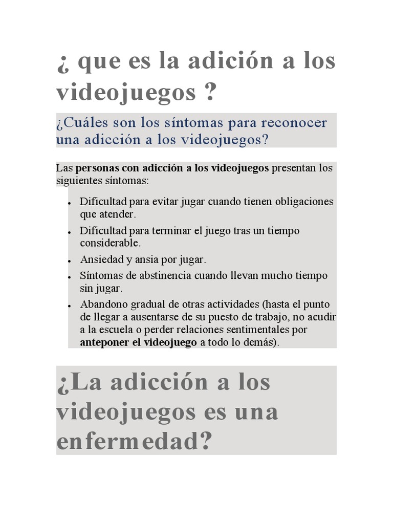 Qué Es La Adicción A Los Videojuegos Pdf Videojuegos Enfermedades