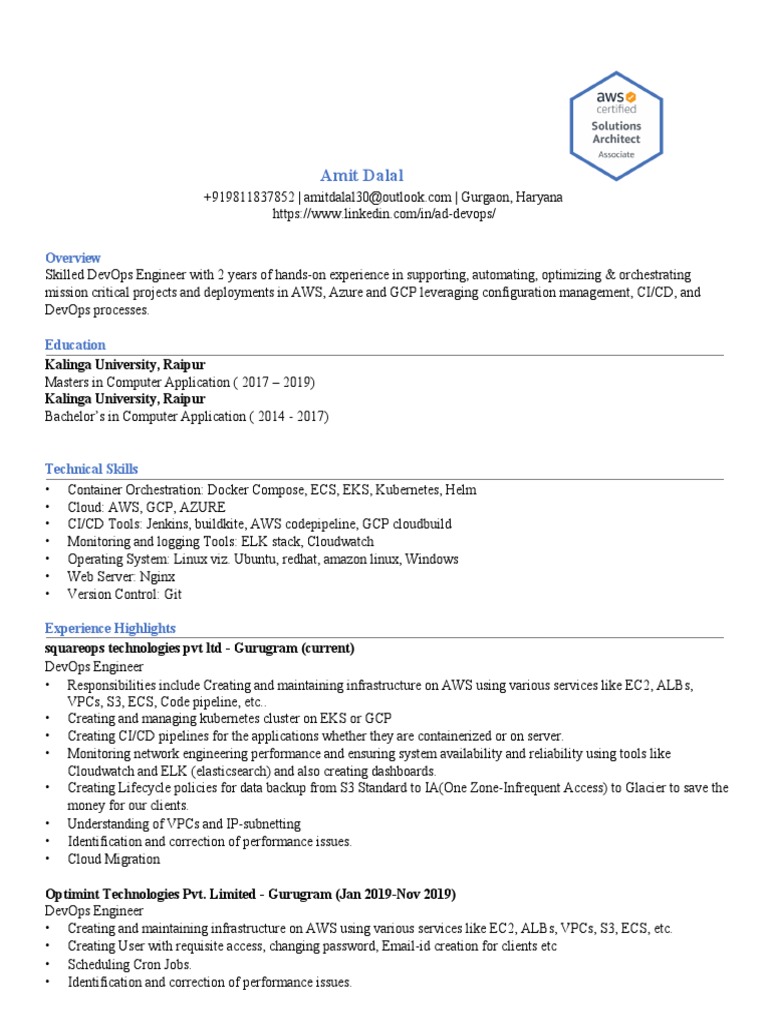 Amit Dalal Resume PDF | PDF | Amazon Web Services | Cloud Computing