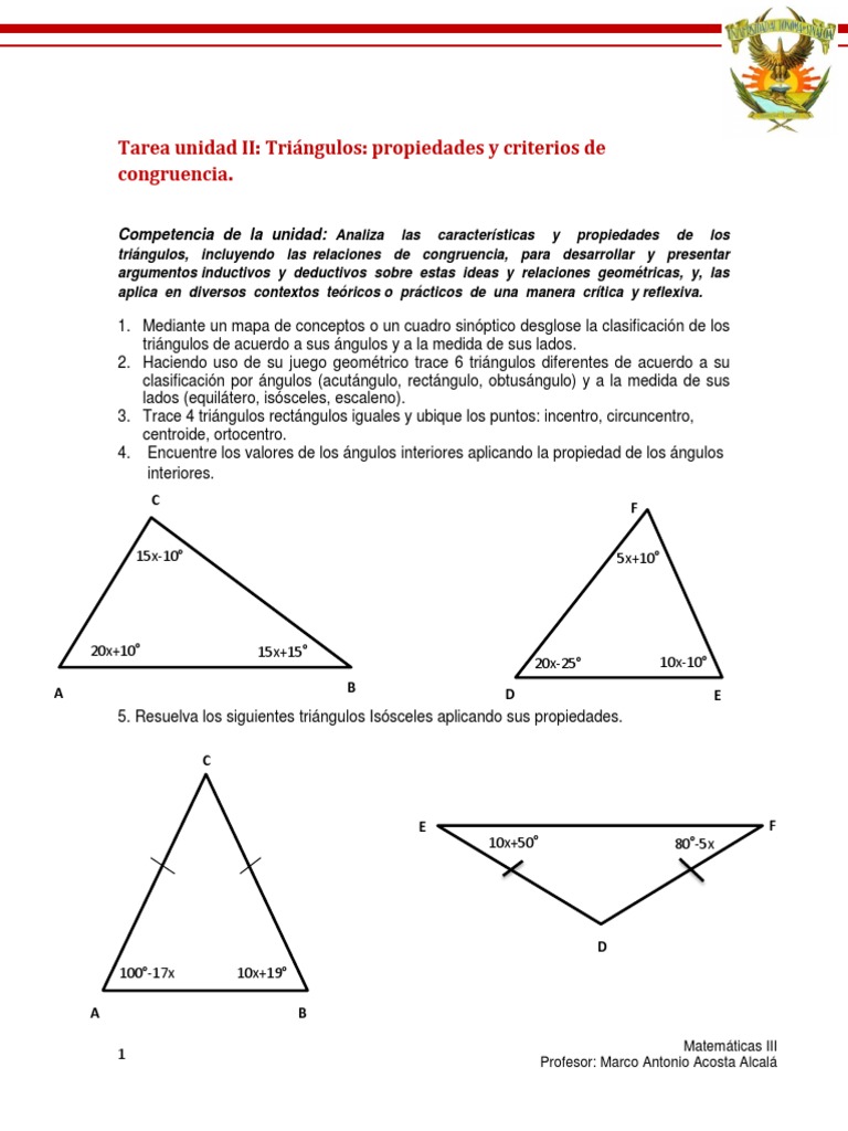 Tarea Unidad II - MIII | PDF | Triángulo | Geometría del plano euclidiano Tarea Unidad II - MIII | PDF | Triángulo | Geometría del plano euclidiano