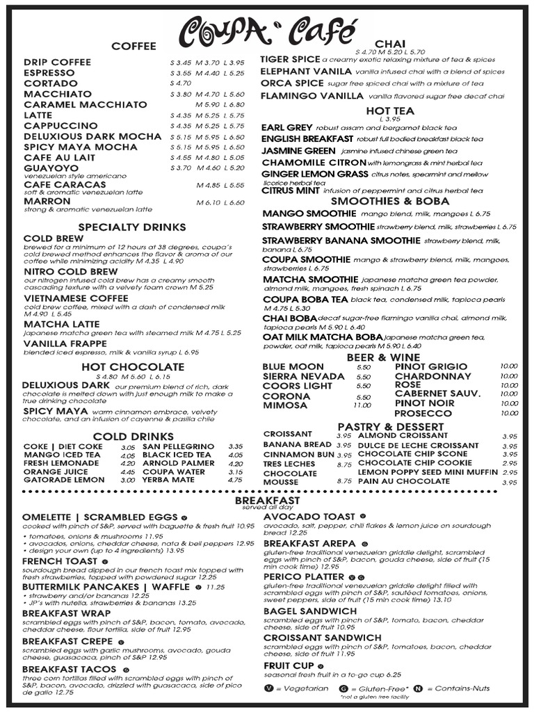 Coupa Cafe Marston Menu 2021 | PDF