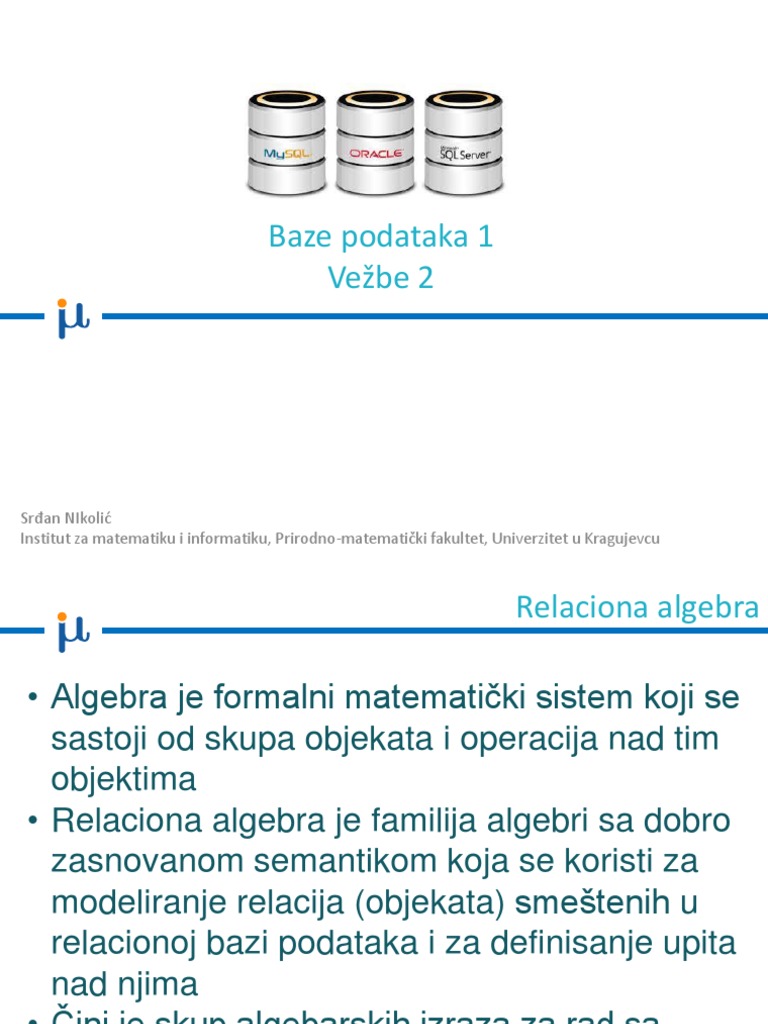 Baze Podataka 1 - Vezbe 2 | PDF