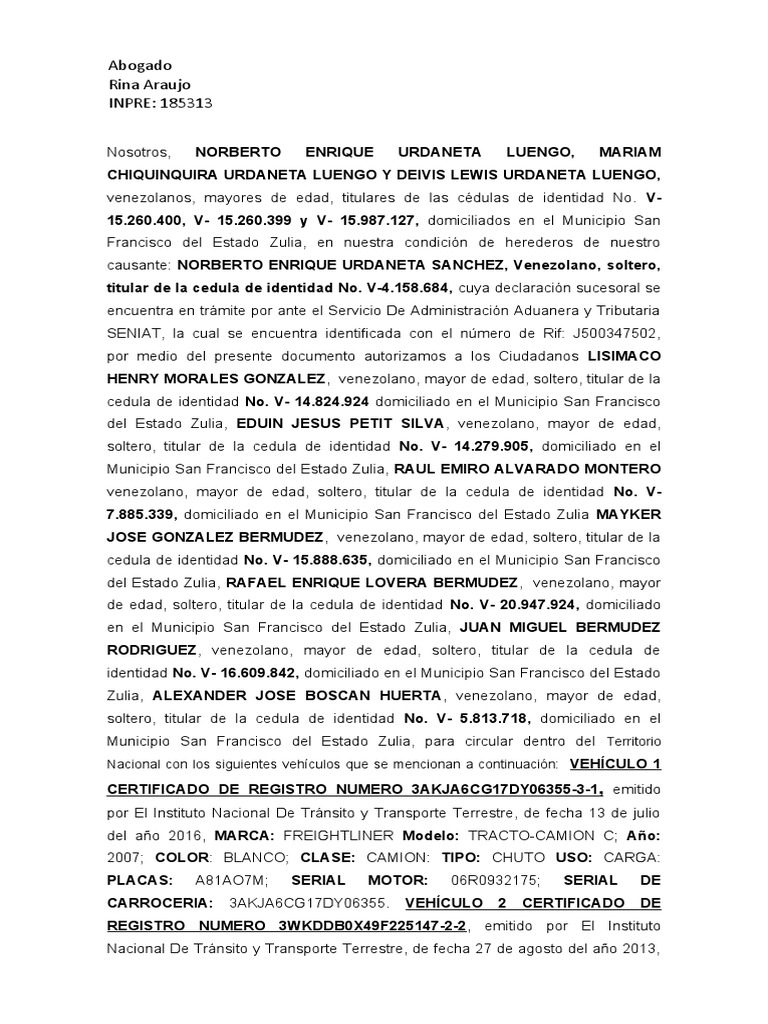 AUTORIZACION | PDF | Remolque (Vehículo) | Camión