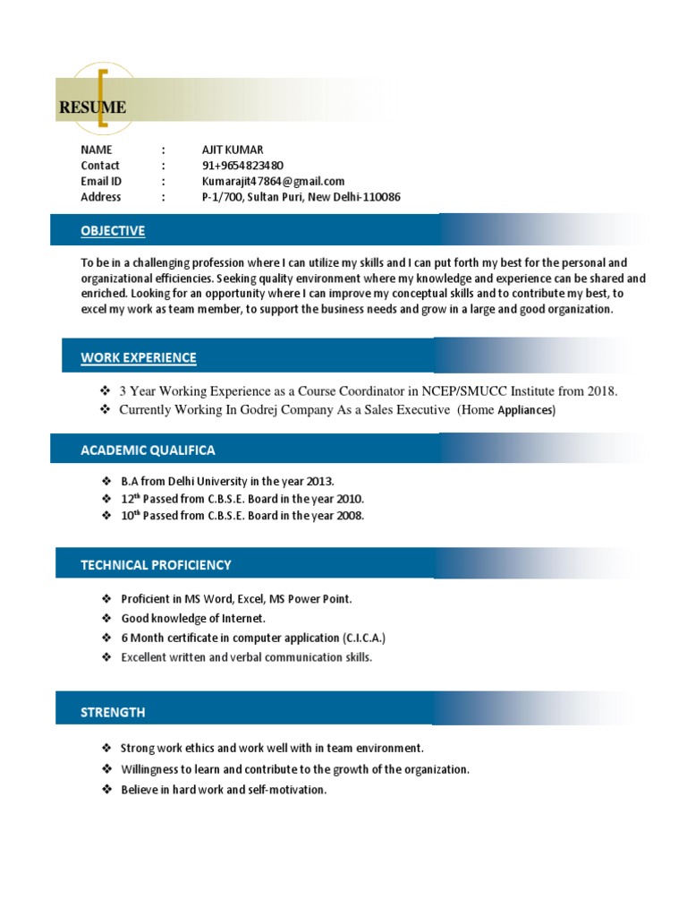 Ajit Kimar Resume English Teacher Sir | PDF