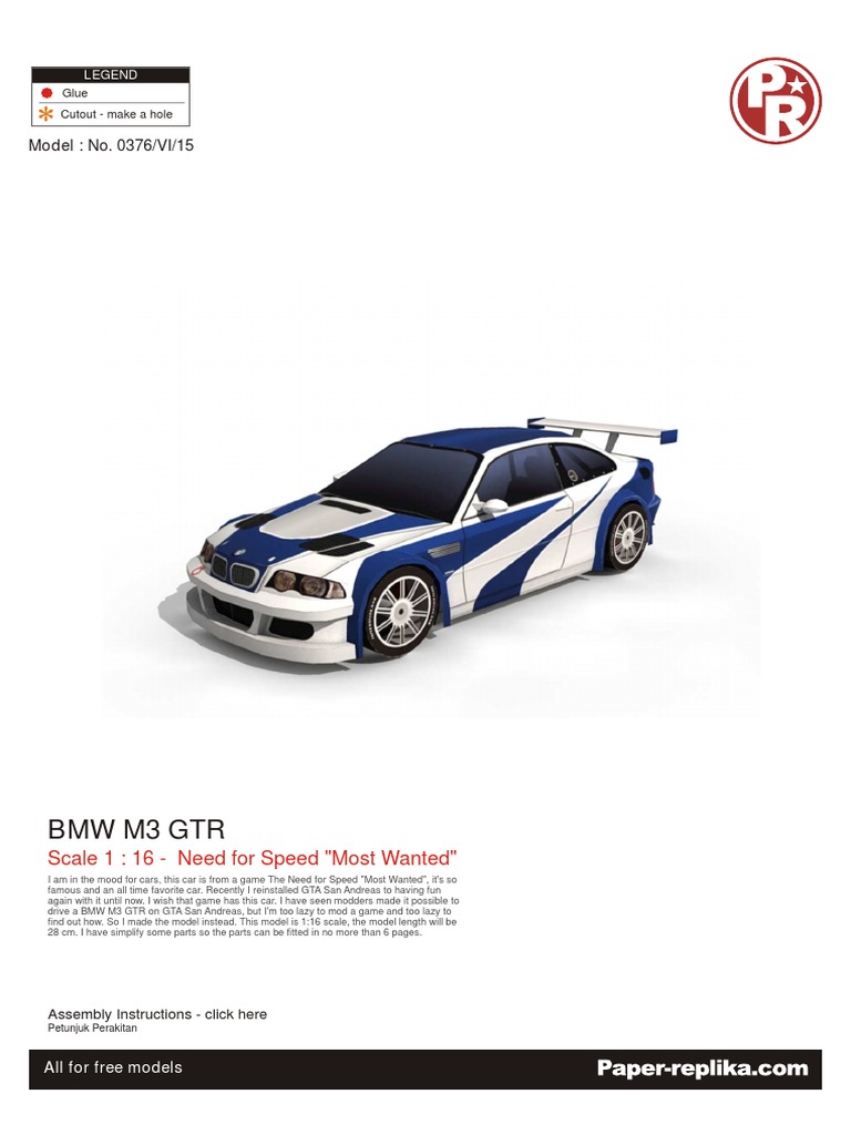 BMW M3 GTR Papercraft Model Template | PDF
