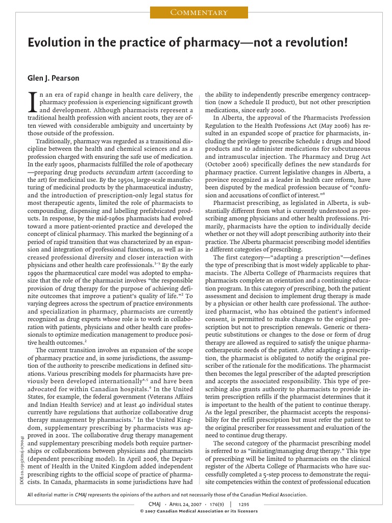 Evolution in The Practice of Pharmacy - Not A Revolution! | PDF ...