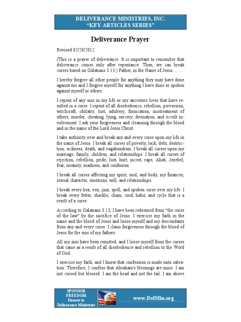 Deliverance Prayers For Freedom | PDF | Deliverance Ministry | Jesus