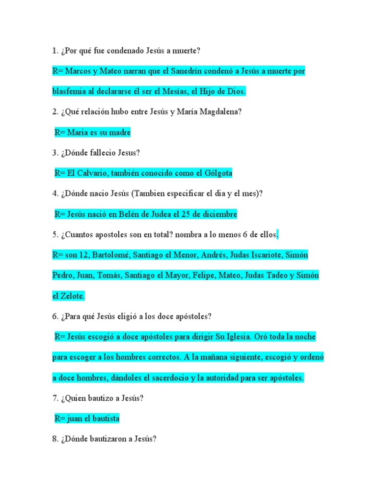 Preguntas y Respuestas de Religion | PDF | Jesús | María, madre de Jesús