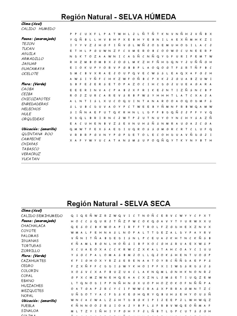 Geografía - Sopas de Letras - Regiones Naturales | PDF | Restauracion ...