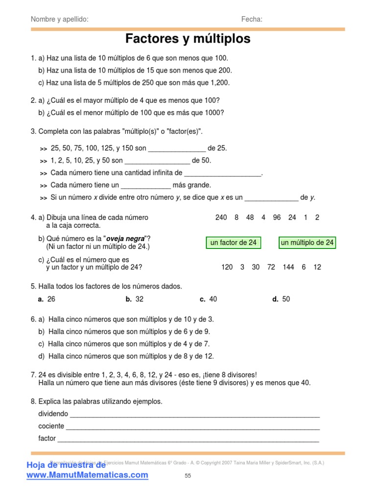Matemáticas - Factores y Múltiplos | PDF