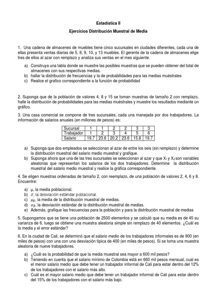 Ejercicios Distribucion Muestral de Media | PDF | Media | Desviación Estándar