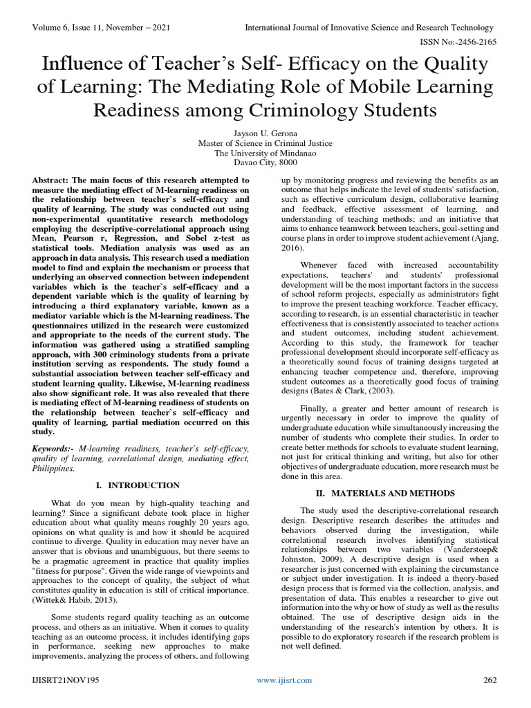 Influence of Teacher's Self - Efficacy On The Quality | PDF ...