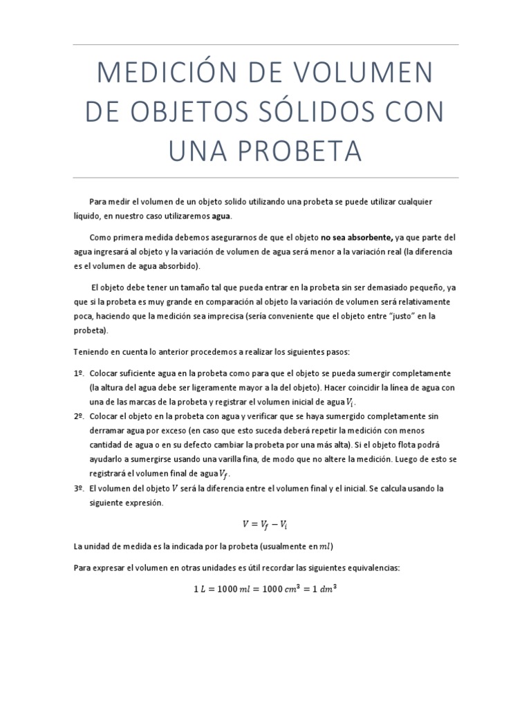 Medición de Volumen de Objetos Sólidos Con Una Probeta | PDF