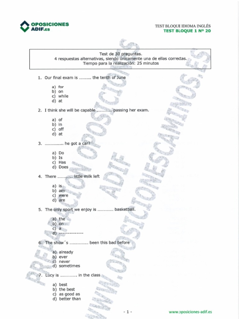 Ejemplo Test Ingles 1 | PDF