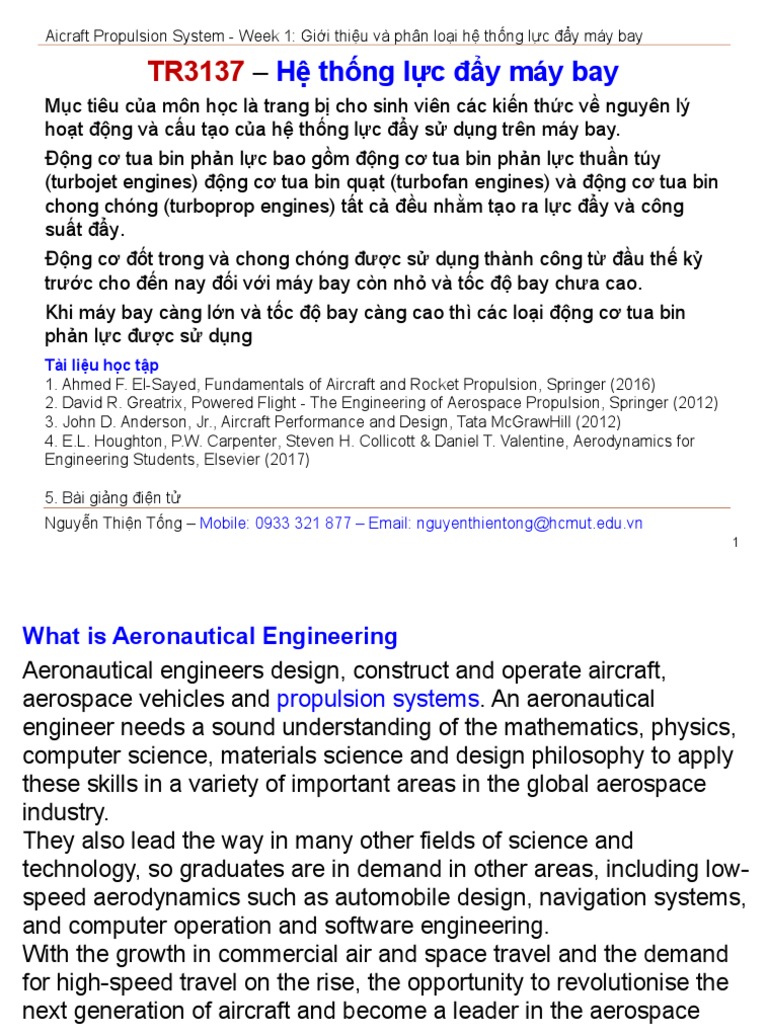 Lecture - Week 1 - Introduction and Overview - Hệ Thống Lực Đẩy Máy Bay - 2022-23 HK1 | PDF