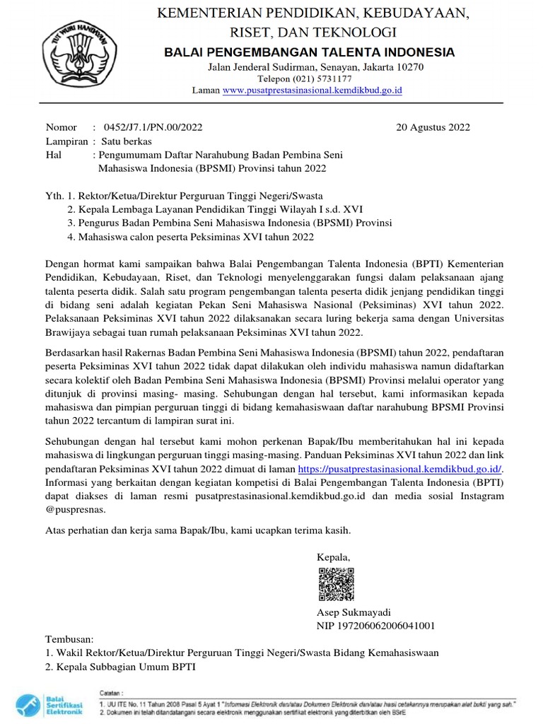 Daftar Narahubung BPSMI 2022 | PDF