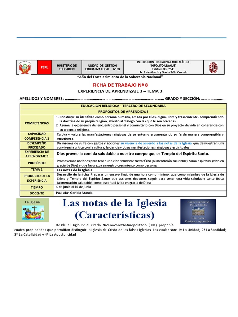 Ficha #8.3ro - Eda 3.tema 3.HU.2022 (Las Notas de La Iglesia) | PDF | Iglesia Católica | Cristo ...