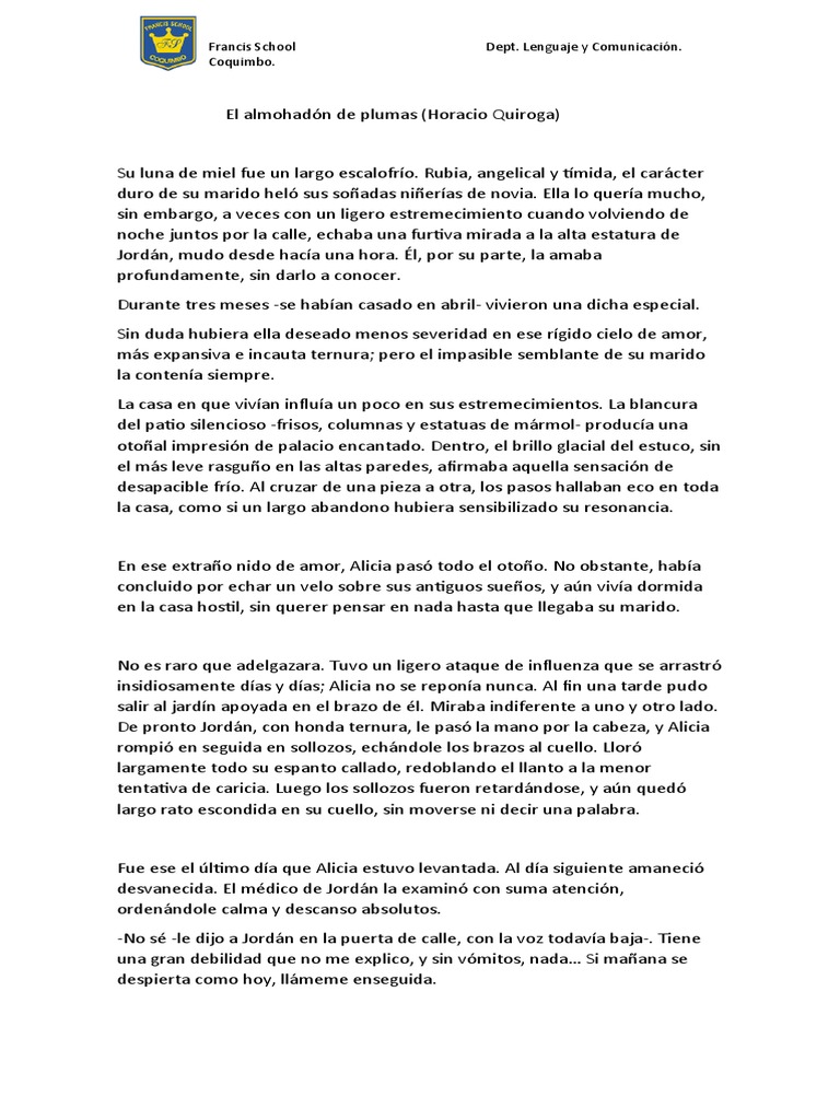 El Almohadón de Plumas Cuento | PDF