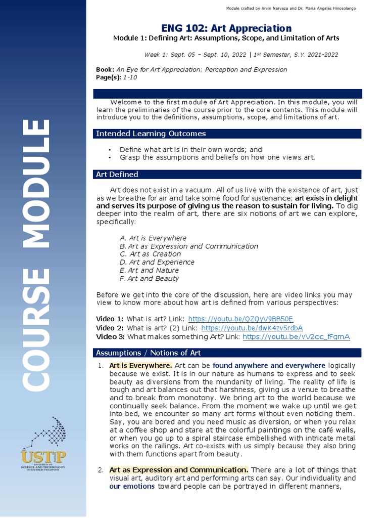 Art App Module 1 - Defining Arts (Assumptions, Scope, and Limitation) | PDF | Beauty | Experience