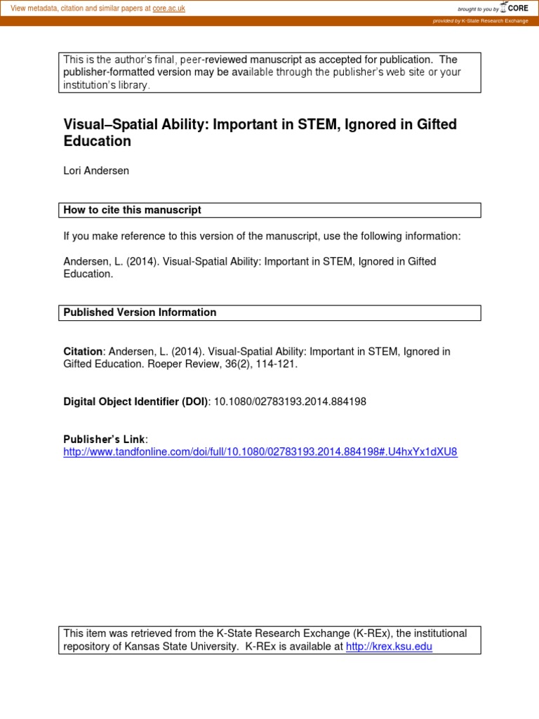 Visual-Spatial Ability Important in STEM, Ignored in Gifted Education ...