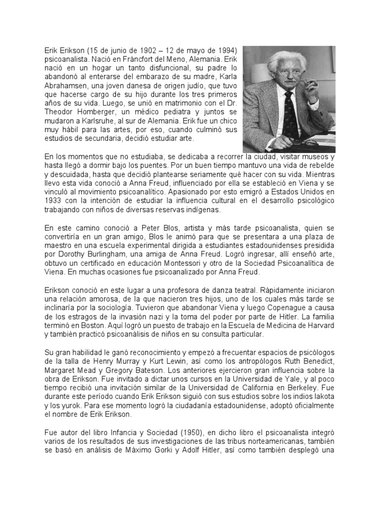 Erikson: Psicoanálisis y Desarrollo | PDF | Sicología