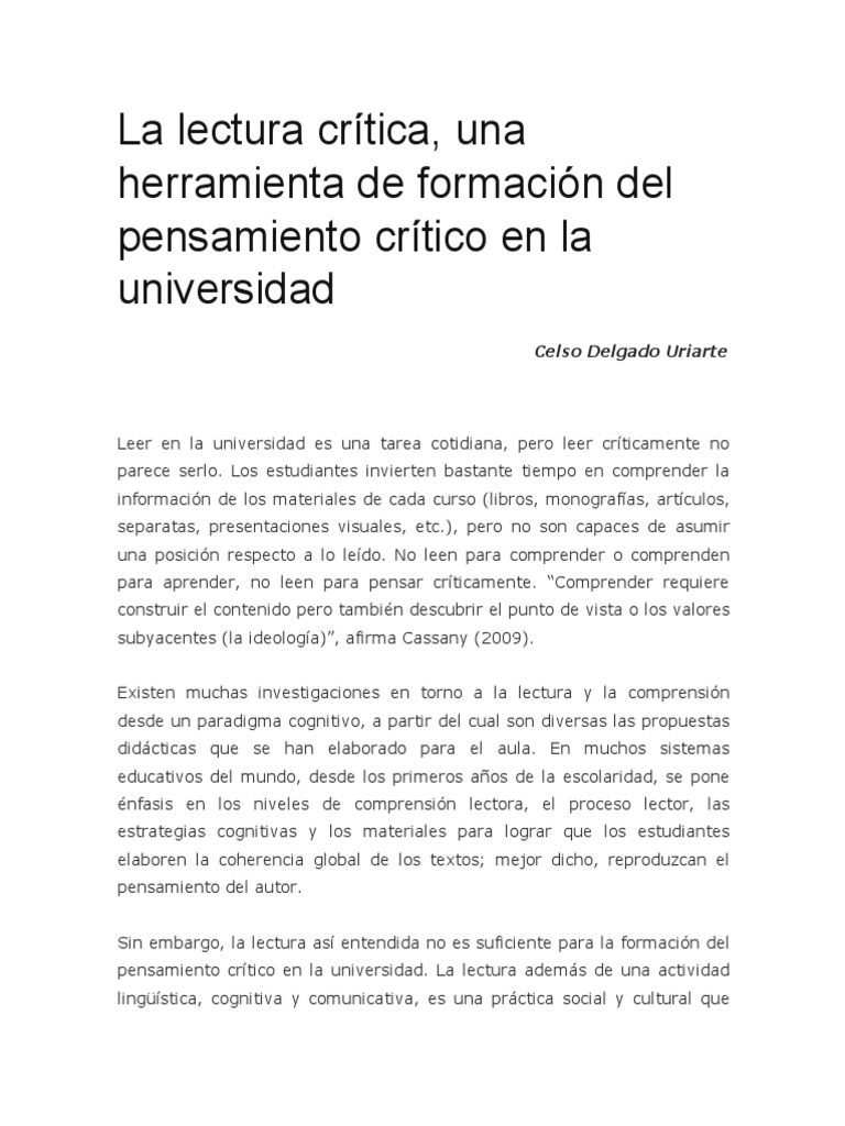 Lectura Crítica en la Universidad | PDF | Pensamiento | Plan de estudios