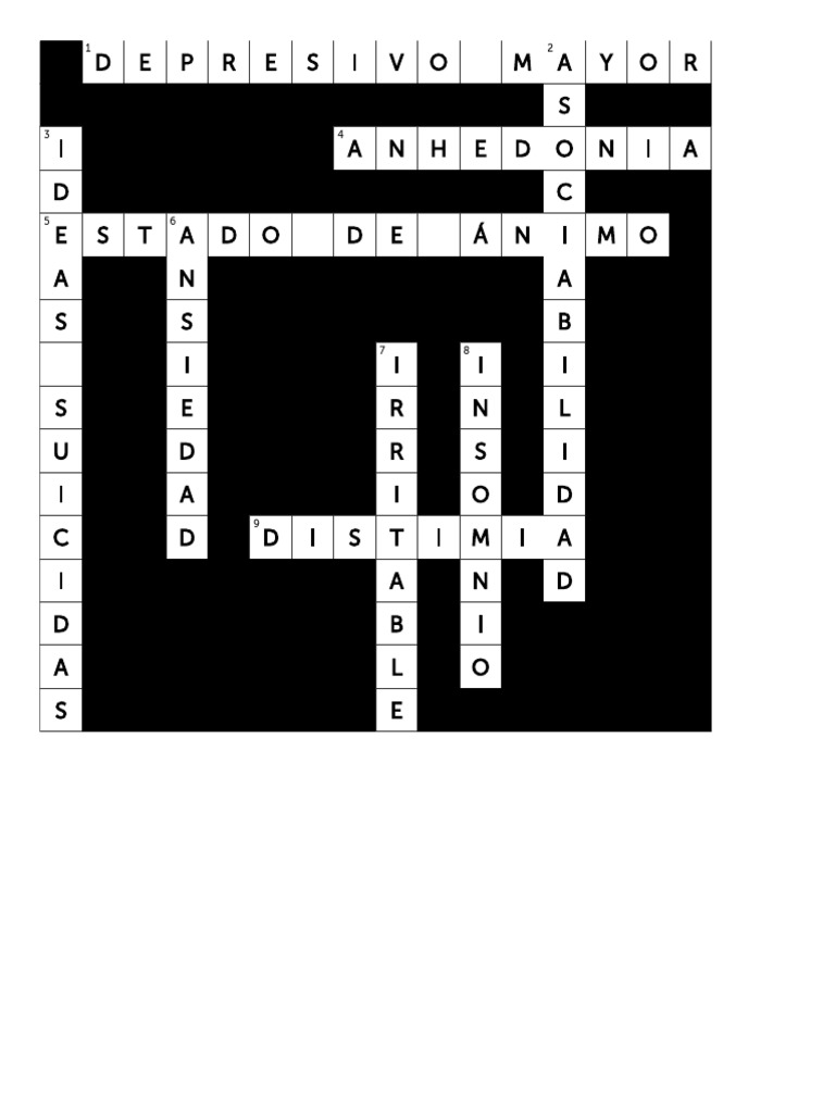 Crucigrama Depresión | PDF | Depresión (estado de ánimo) | Causas de la ...
