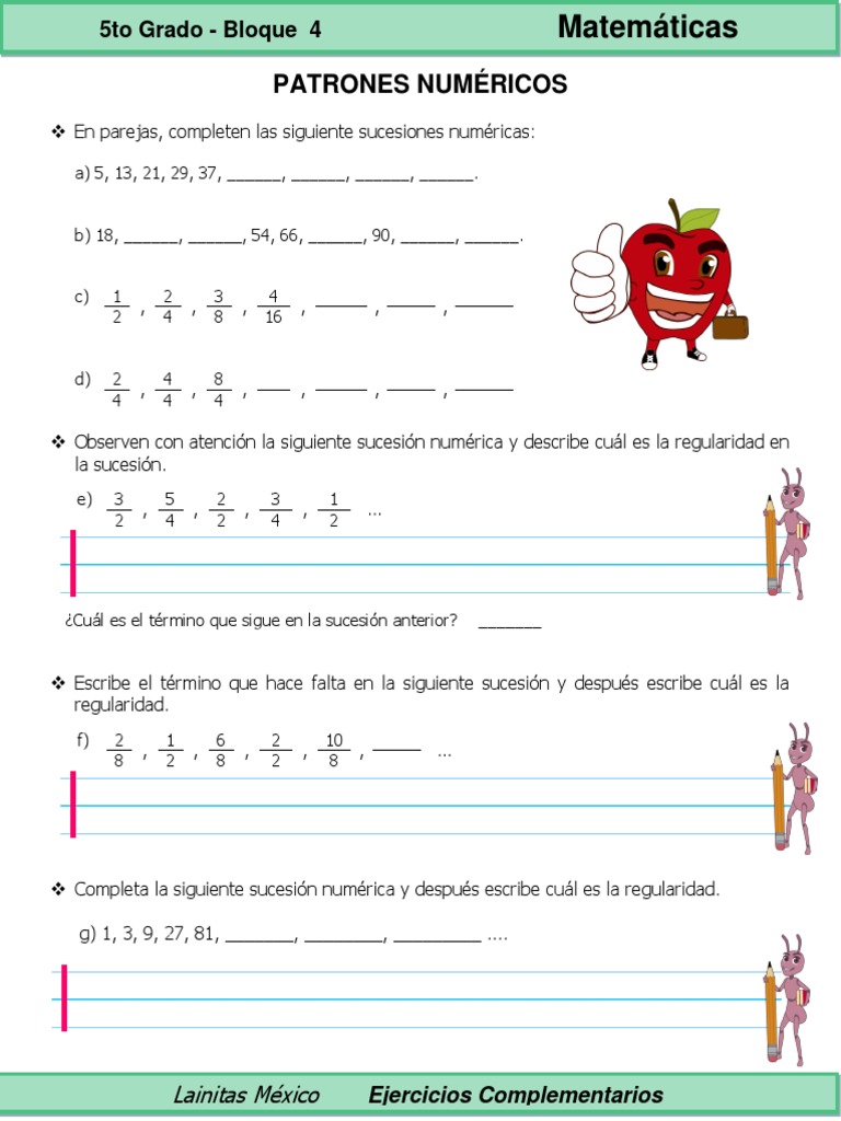 5to Grado - Matemáticas - Patrones Numéricos | PDF