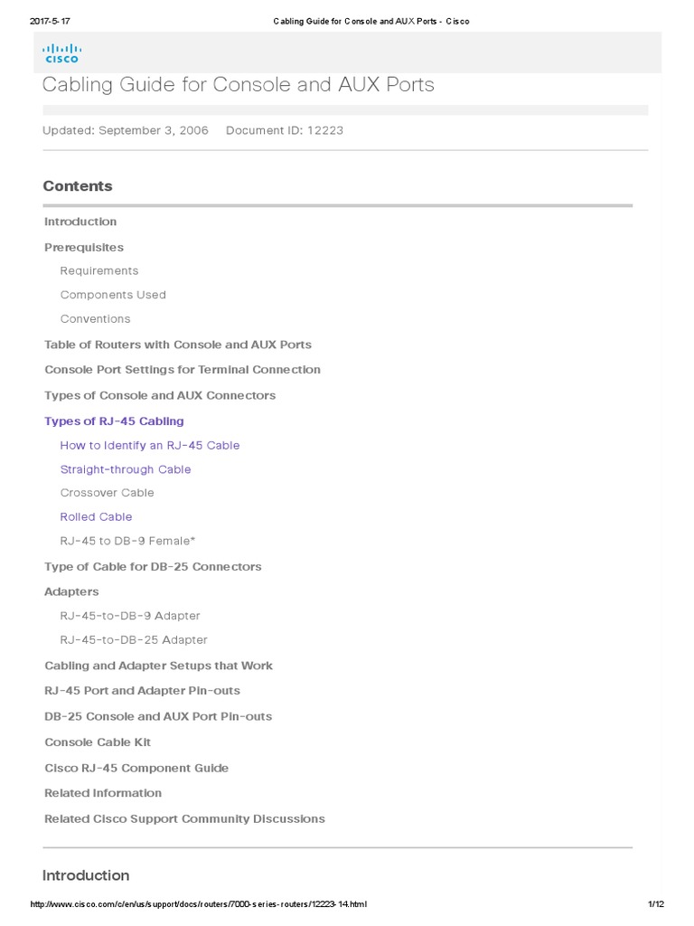 Cabling Guide For Console And Aux Ports Cisco Pdf Computer