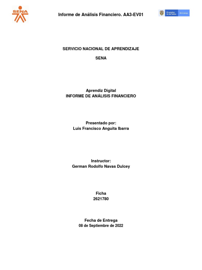 Informe de Análisis Financiero. AA3-EV01 | PDF | Economias