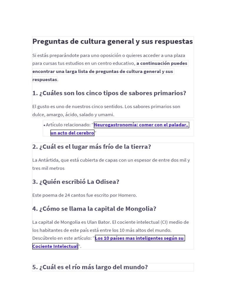 Preguntas de Cultura General y Sus Respuestas | PDF | FIFA | Los Estados Unidos