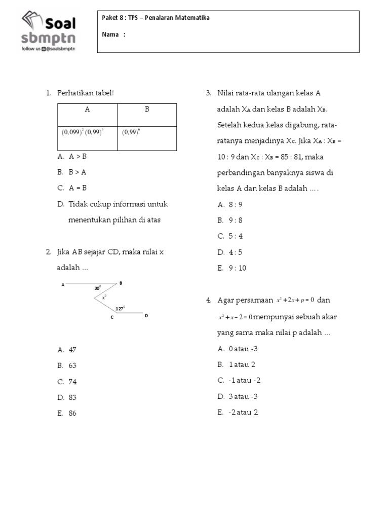 Paket 8 - TPS Penalaran Matematika | PDF