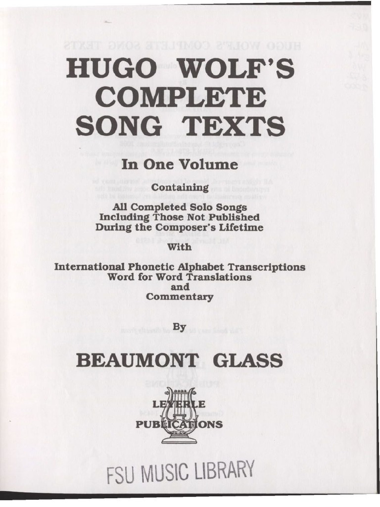 Wolf Complete Song Texts (IPA, Glass) | PDF