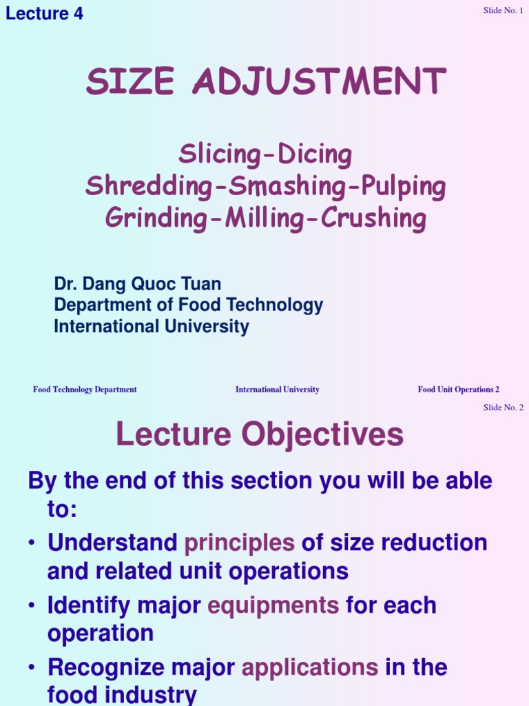Principles and Equipment for Size Reduction in the Food Industry | PDF ...
