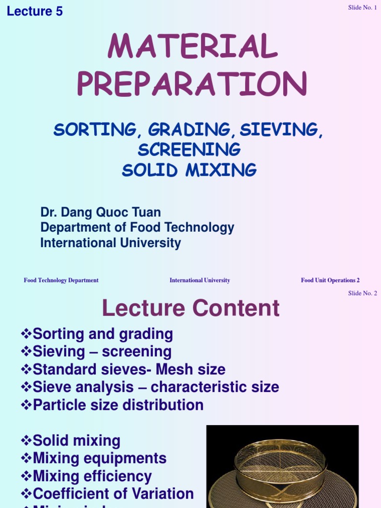U2 Lec5 Screening - Mixing | PDF | Particle Size Distribution