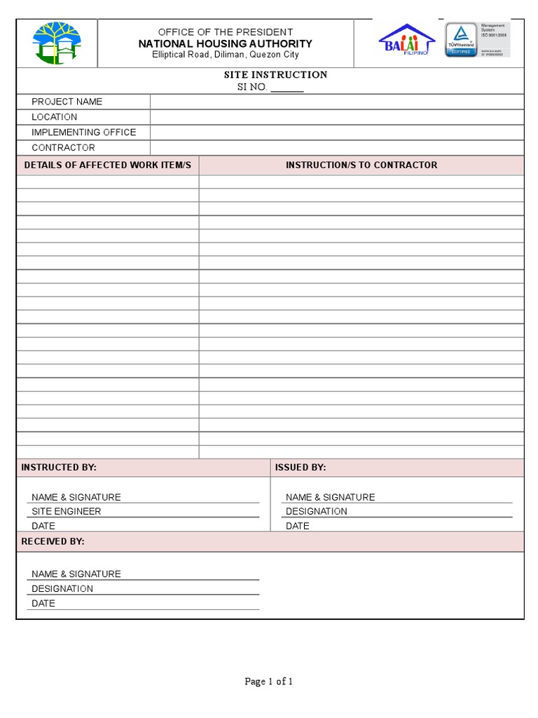Site Instruction Form | PDF
