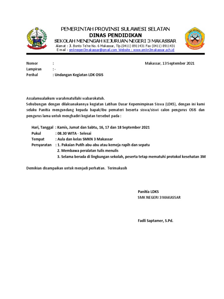 Undangan LDK OSIS SMK Negeri 3 Makassar | PDF