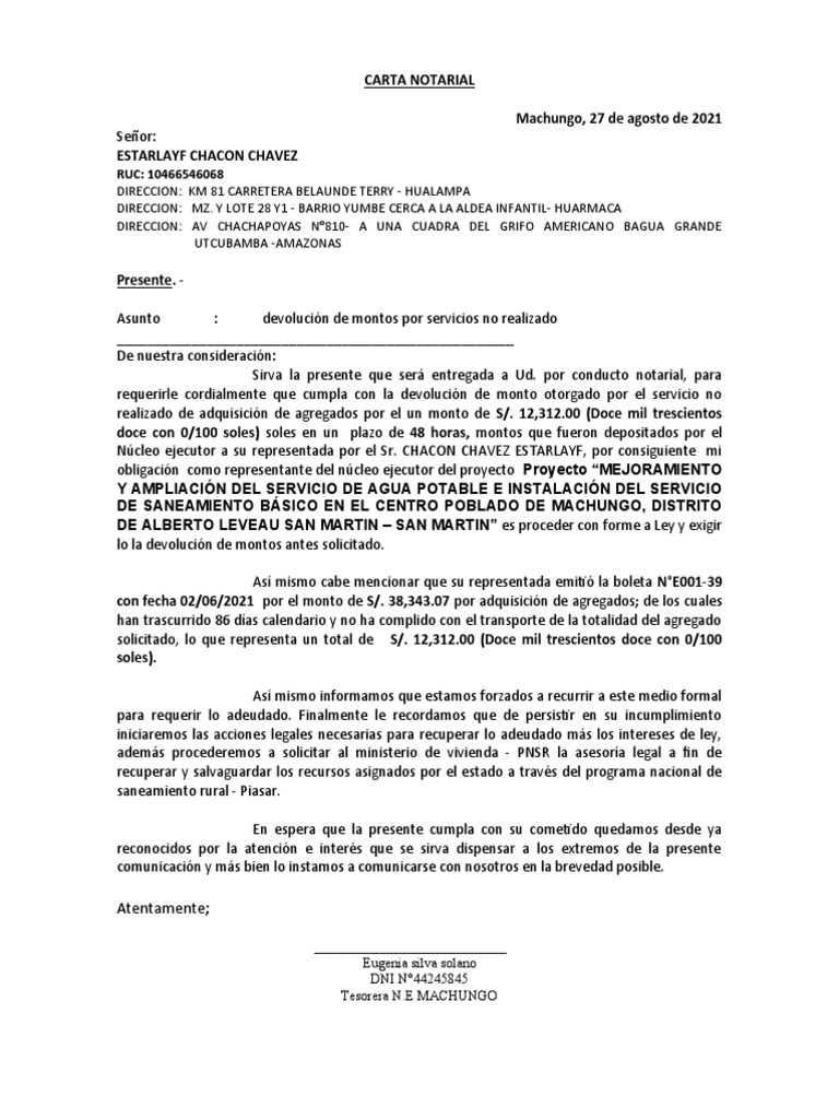 Carta Notarial de Requerimiento de Pago | PDF