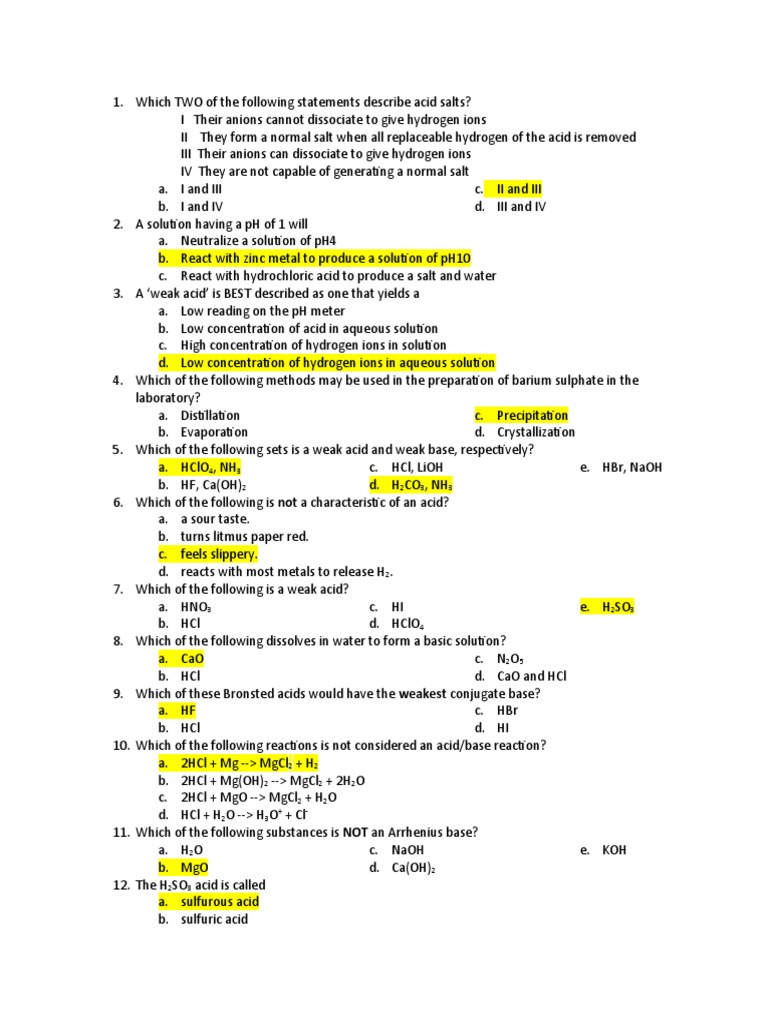 Acids Bases and Salts Worksheet | PDF | Acid | Hydroxide