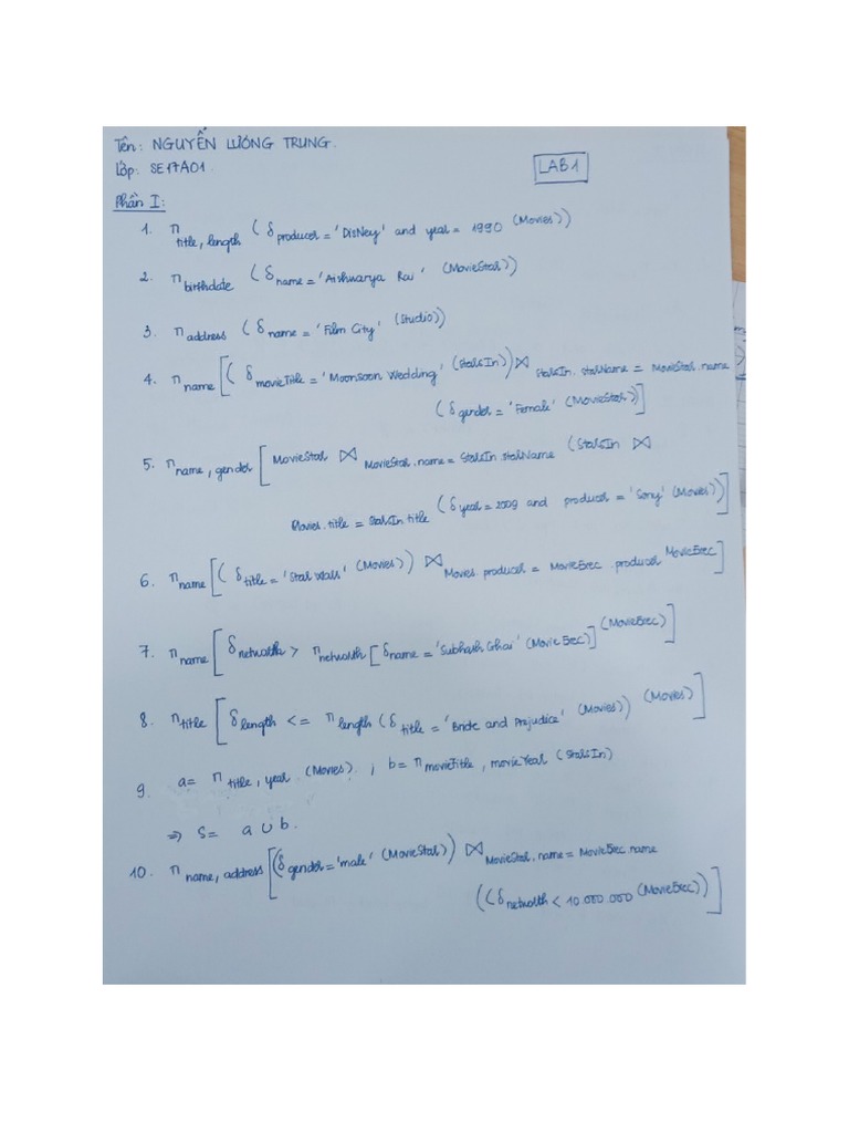 NguyenLuongTrung DBI202 Lab1 | PDF