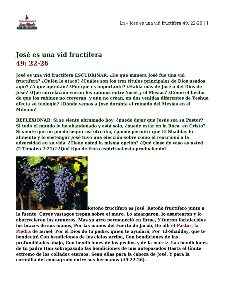 LN – José Es Una Vid Fructífera 49-22-26 | PDF | Jacob | Mesías