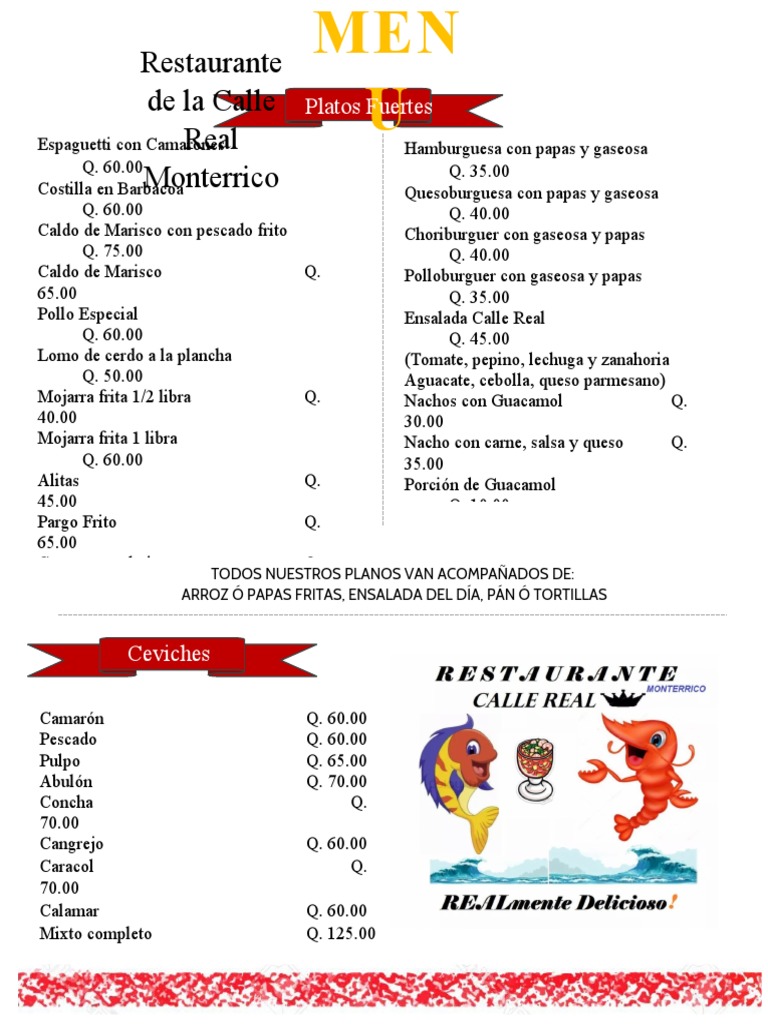 Menú Completo Restaurante Calle Real | PDF | Cocina norteamericana ...