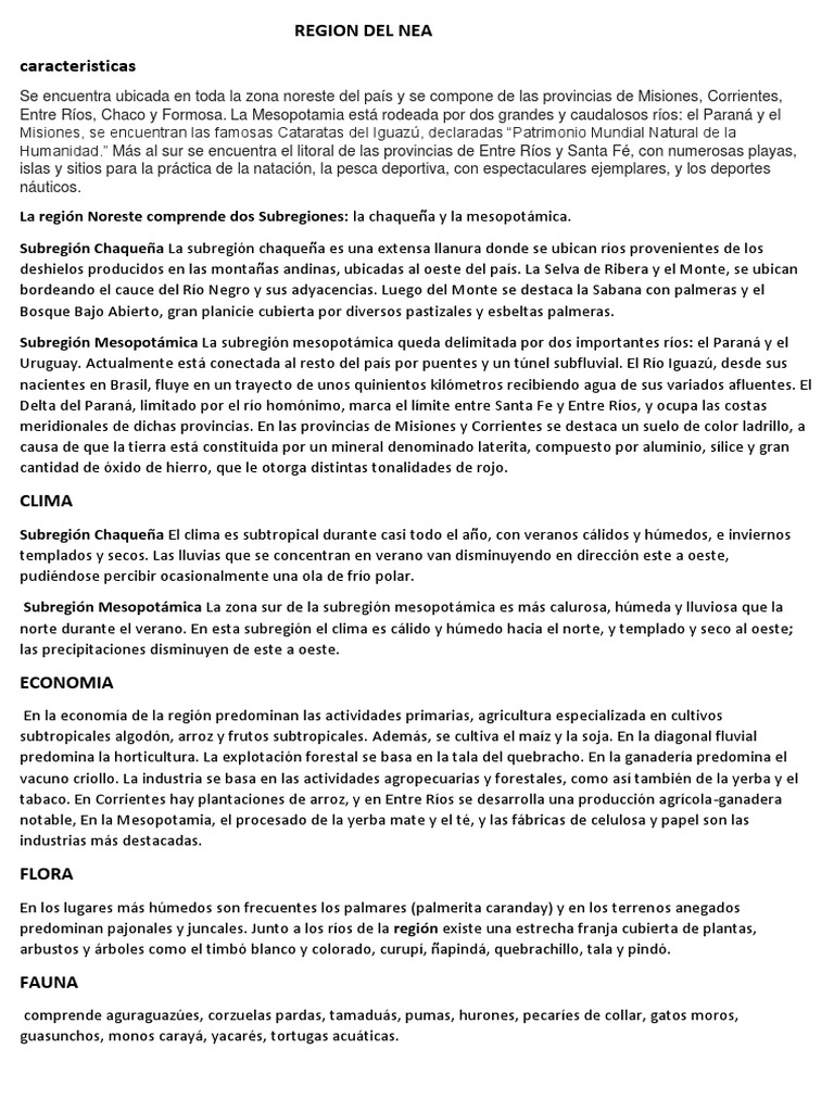 Características de la Región NEA Argentina | PDF | Río | Ciencias de la ...