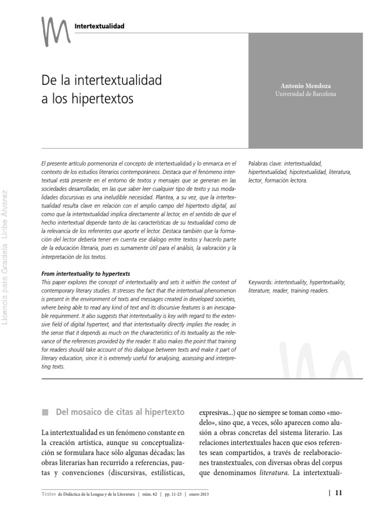 De La Intertextualidad A Los Hipertextos | PDF | Intertextualidad | Hipertexto