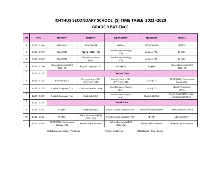 Grade 9 Timetable 22-23 16 September 2022 | PDF | Linguistics