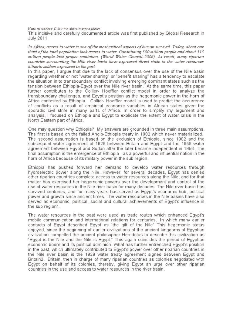 Nile River Basin Water Conflict Analysis | PDF | Nile | Egypt