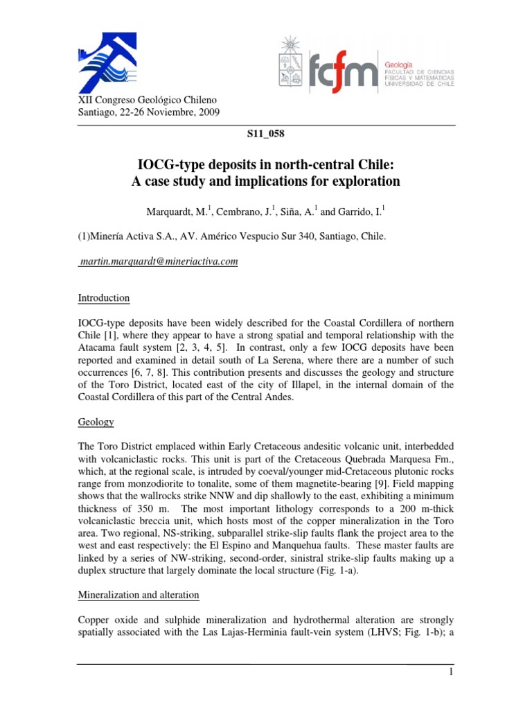 IOCG-type Deposits in North-Central Chile: A Case Study and Implications For Exploration | PDF ...