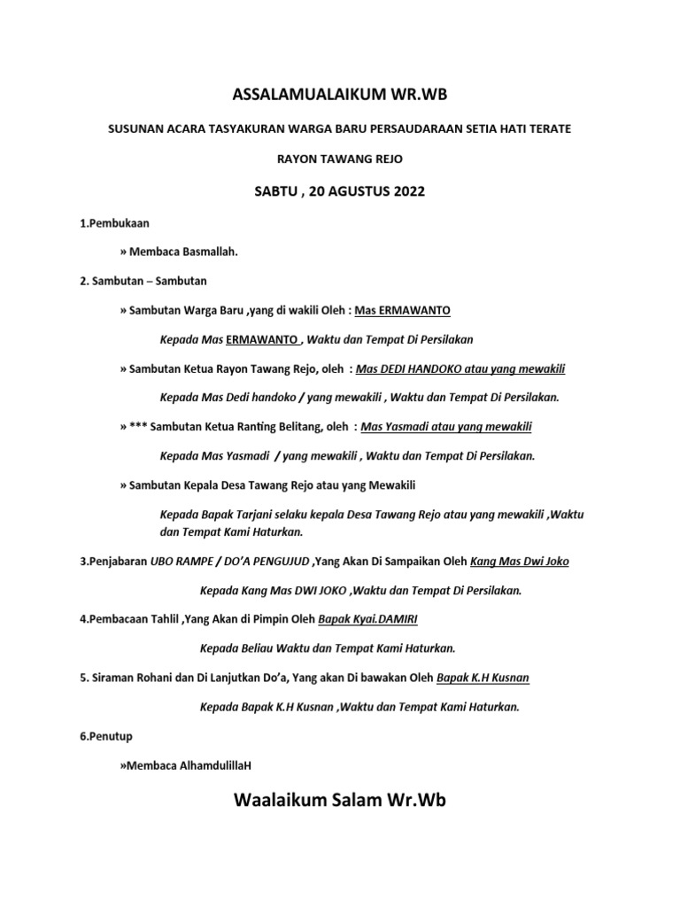 Susunan Acara Syukuran 2022 | PDF