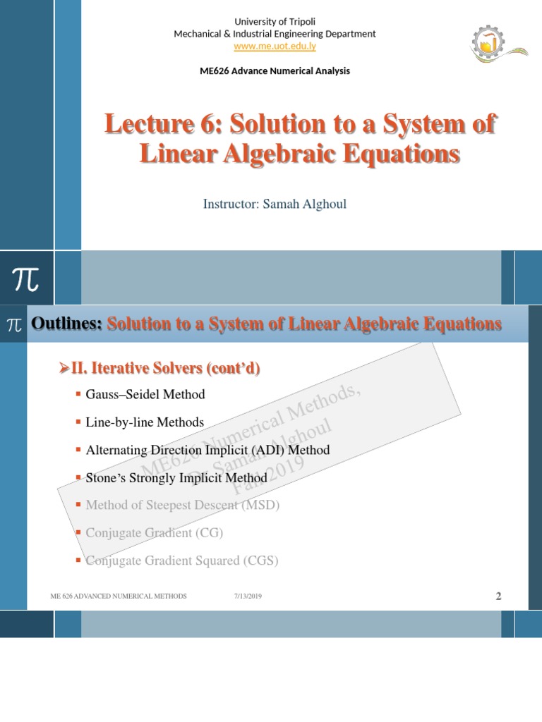 L06 Solution To A System Of Linear Algebraic Equations Pdf Numerical Analysis Factorization